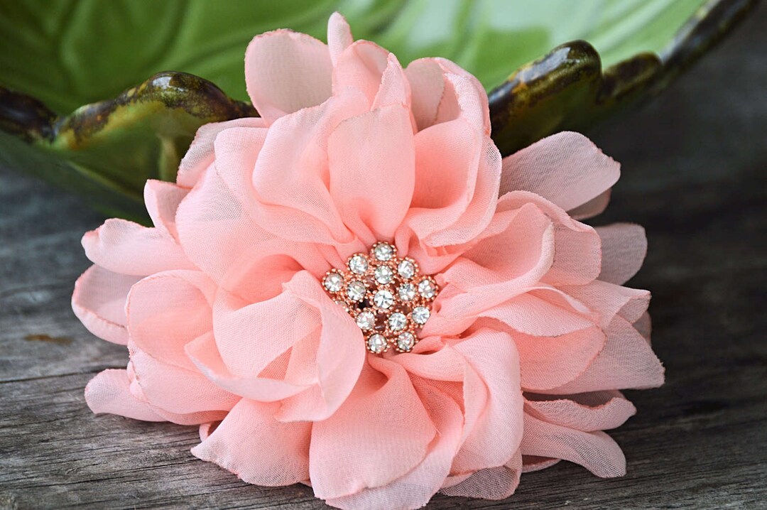 3 1/2 Chiffon Flowers, Fabric Flowers, Peach Chiffon Flower, Ruffle ...