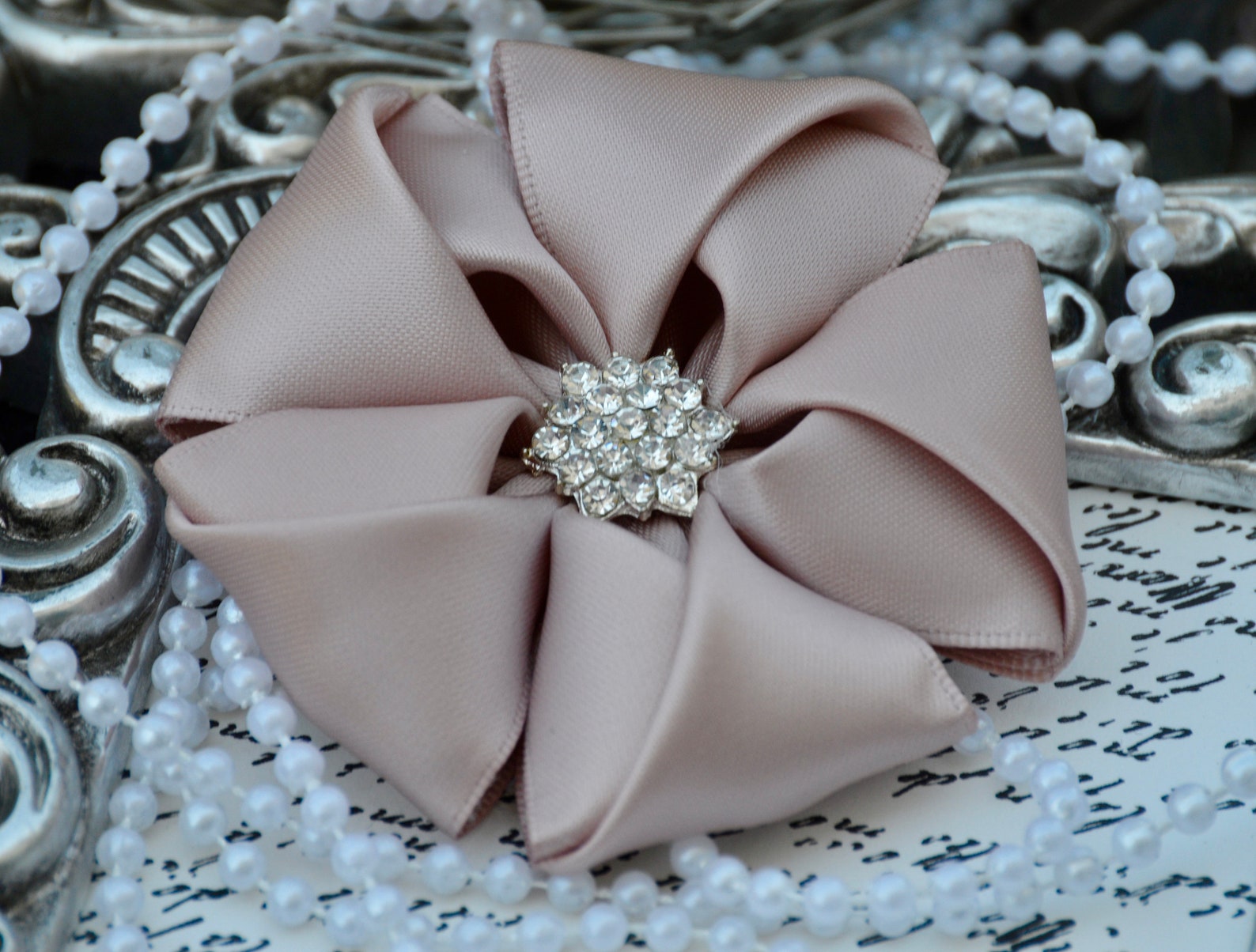 Rose Gold Satin Ribbon Flowers 3 Satin Fabric Flowers | Etsy