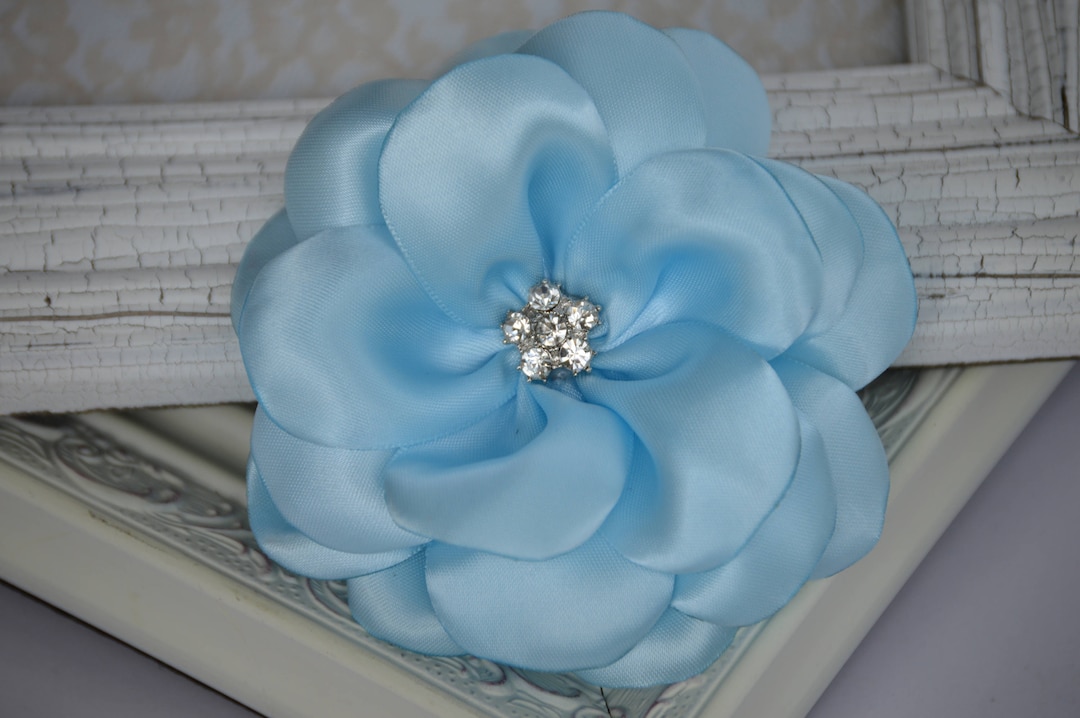 Light Blue Satin Ribbon Flowers, 3.5 Satin Fabric Flowers, Satin Flower ...