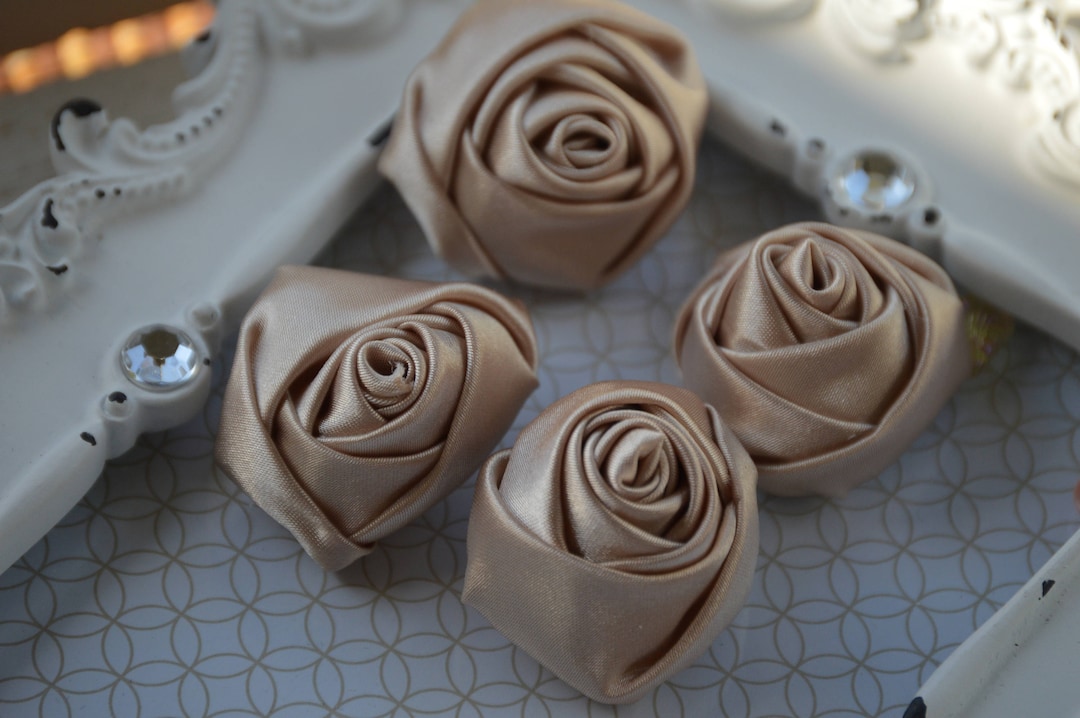1.5" Champagne Satin Fabric Roses, Satin Rolled Rosettes, Satin Flowers ...
