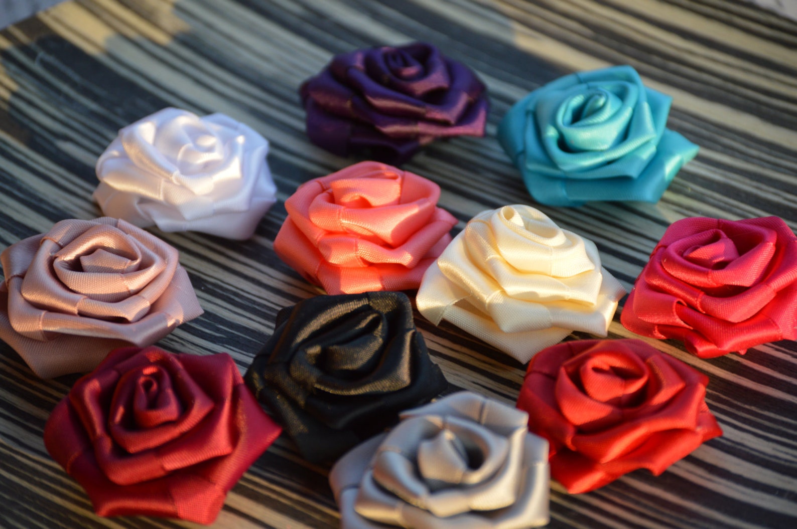 Satin Roses 2 Satin Rosettes White Satin Rolled | Etsy