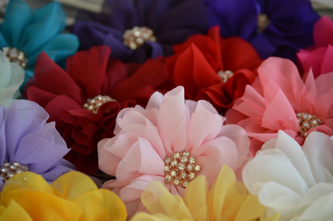 3 1/2 Chiffon Flowers Fabric Flowers Red Chiffon | Etsy