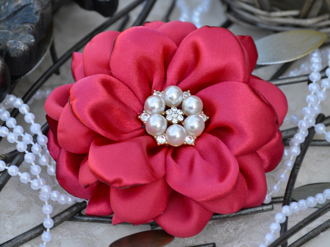 Red Satin Flowers, 3 1/2 Satin Fabric Flowers, Burned Edges Fabric ...