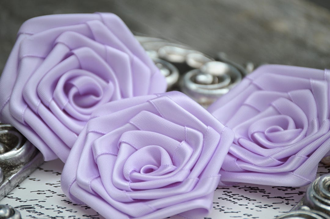 2 Satin Rosettes, Lavender Satin Rolled Rosettes, Satin Ribbon Roses ...
