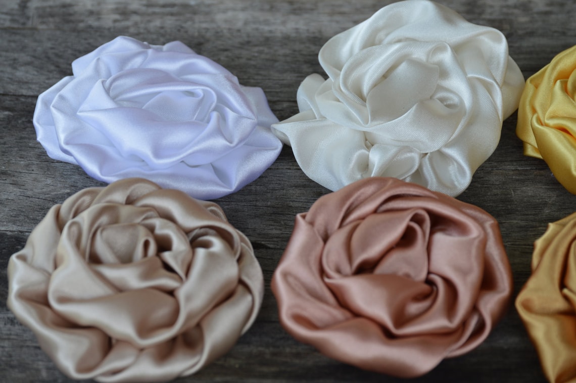 Silver Large Satin Roses 3 Large Satin Rolled Flowers | Etsy