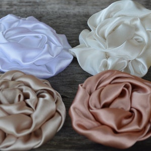 Silver Large Satin Roses 3 Large Satin Rolled Flowers Wholesale Lot ...