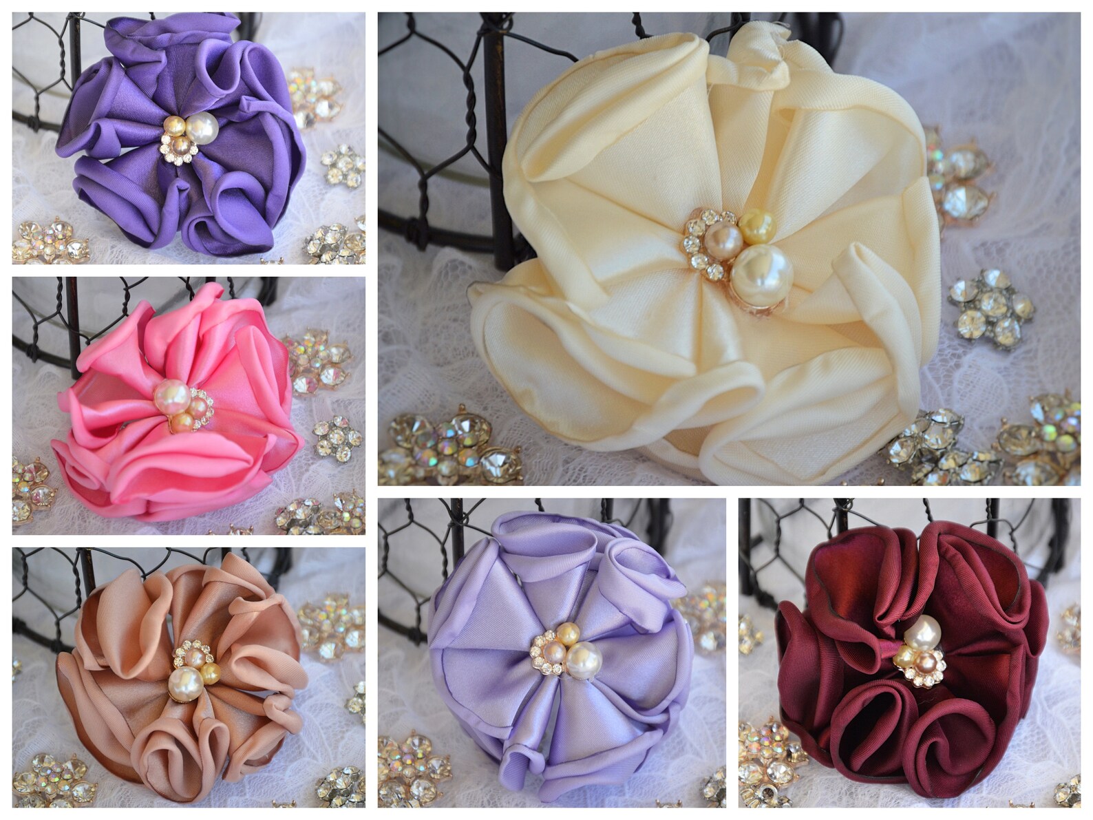 3 Mauve Dusty Pink Satin Flowers, Fabric Flowers, Satin Layered Fabric ...