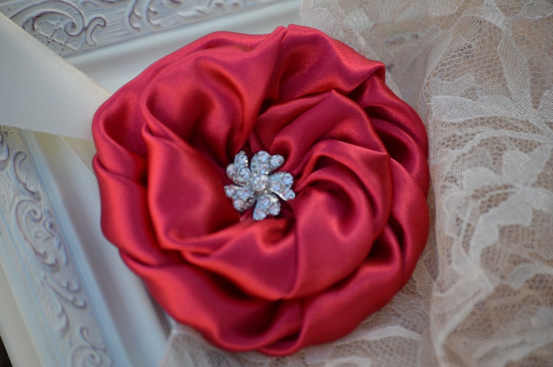 Red Satin Flowers, 3" Large Satin Rolled Flowers, Layered Fabric ...