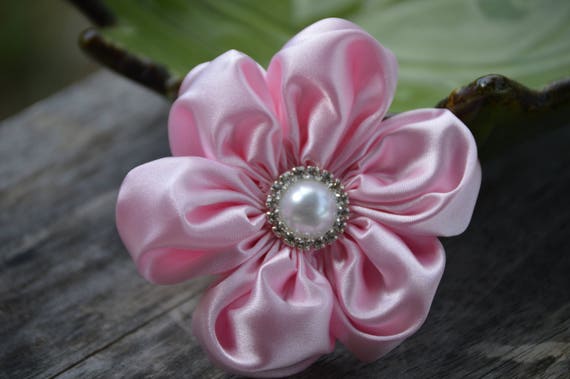 Light Pink Satin Flowers Satin Fabric Flowers Pearl Crystal | Etsy