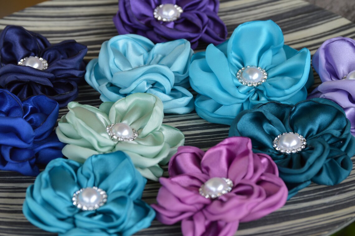 Pink Satin Flowers 3 Satin Pearl Fabric Flowers - Etsy
