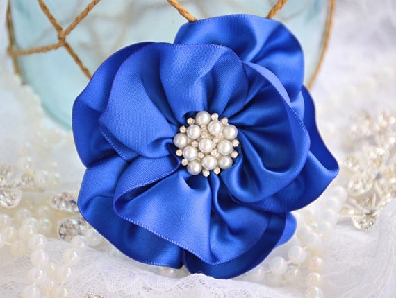 Royal Blue Satin Ribbon Flowers 3.5 Satin Flowers Satin Flower Satin Roses Ribbon Flowers Pearl Crystal Flowers Flowers 25 Colors Etsy Canada