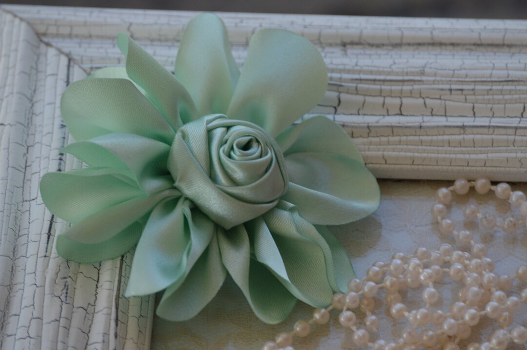 Satin Fabric Roses, Rolled Rosettes, Mint Satin Rolled Rosettes, 3 ...