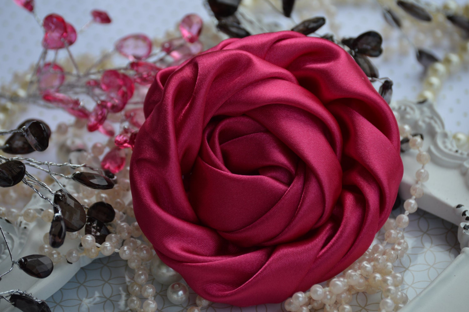 Hot Pink Large Satin Roses 3 Large Satin Rolled - Etsy España