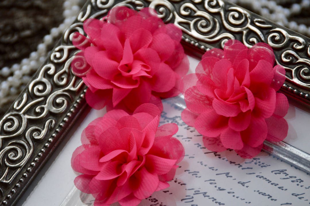 2 Chiffon Ruffle Flowers, Hot Pink Chiffon Flowers, Flower, 2 Chiffon ...