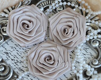 Silver Large Satin Roses 3 Large Satin Rolled Flowers - Etsy
