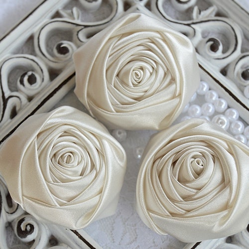 2 Satin Fabric Roses Burgundy Satin Rolled Rosettes - Etsy