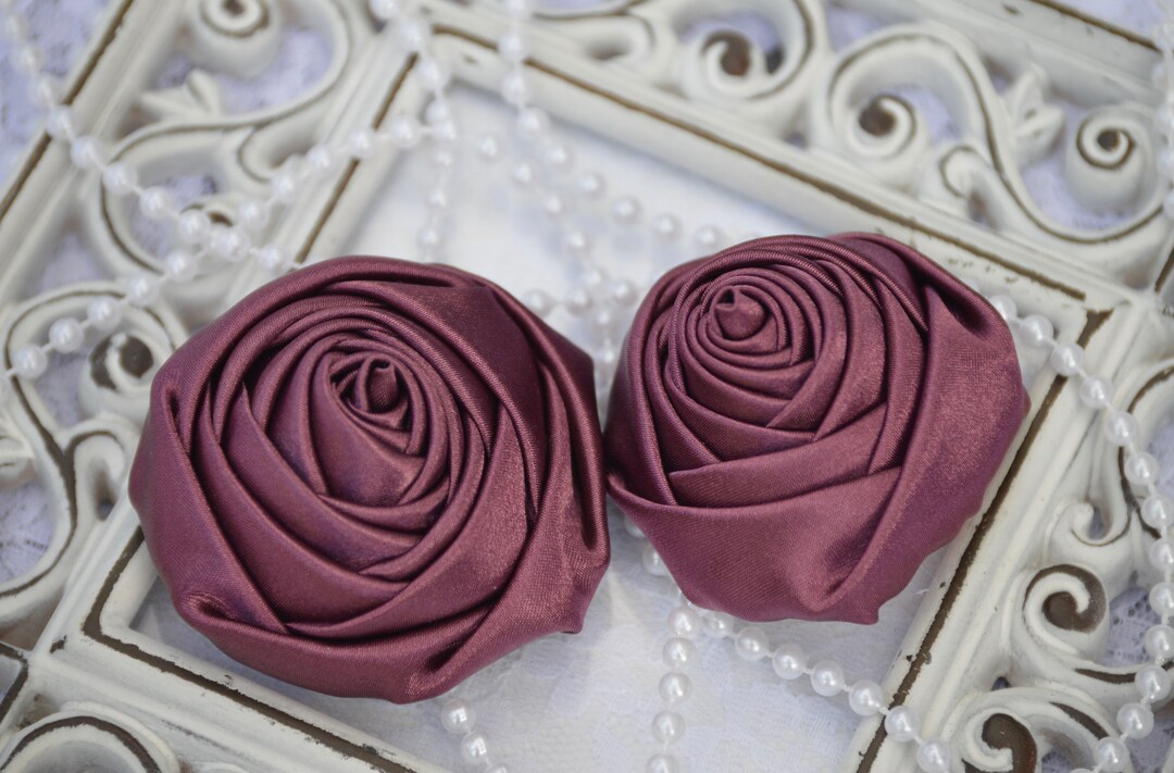 2 Satin Fabric Roses, Chianti Satin Rolled Rosettes, Satin Roses ...