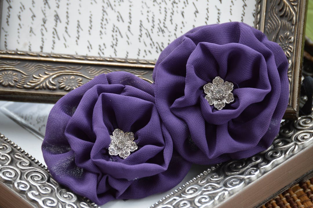 Eggplant Chiffon Flowers, Fabric Flowers, 3 Chiffon Flower, Ruffle ...