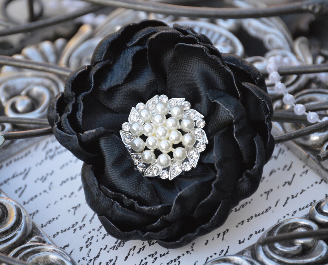 Black Satin Flowers, 3 Satin Ribbon Flowers, Burned Edges Ribbon ...