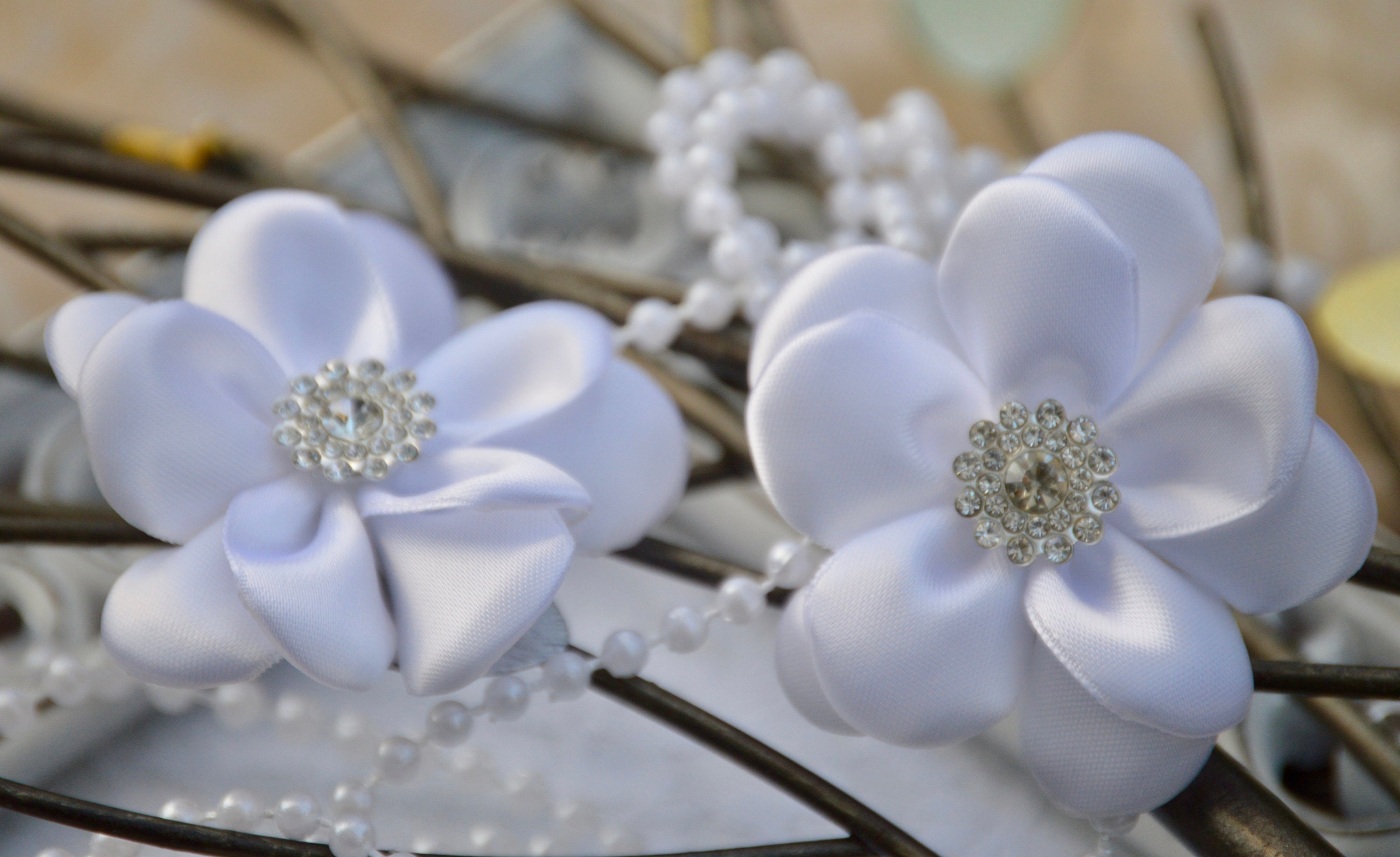 Set of 2 White Satin Ribbon Flowers 2 Satin Fabric Flowers - Etsy Ireland