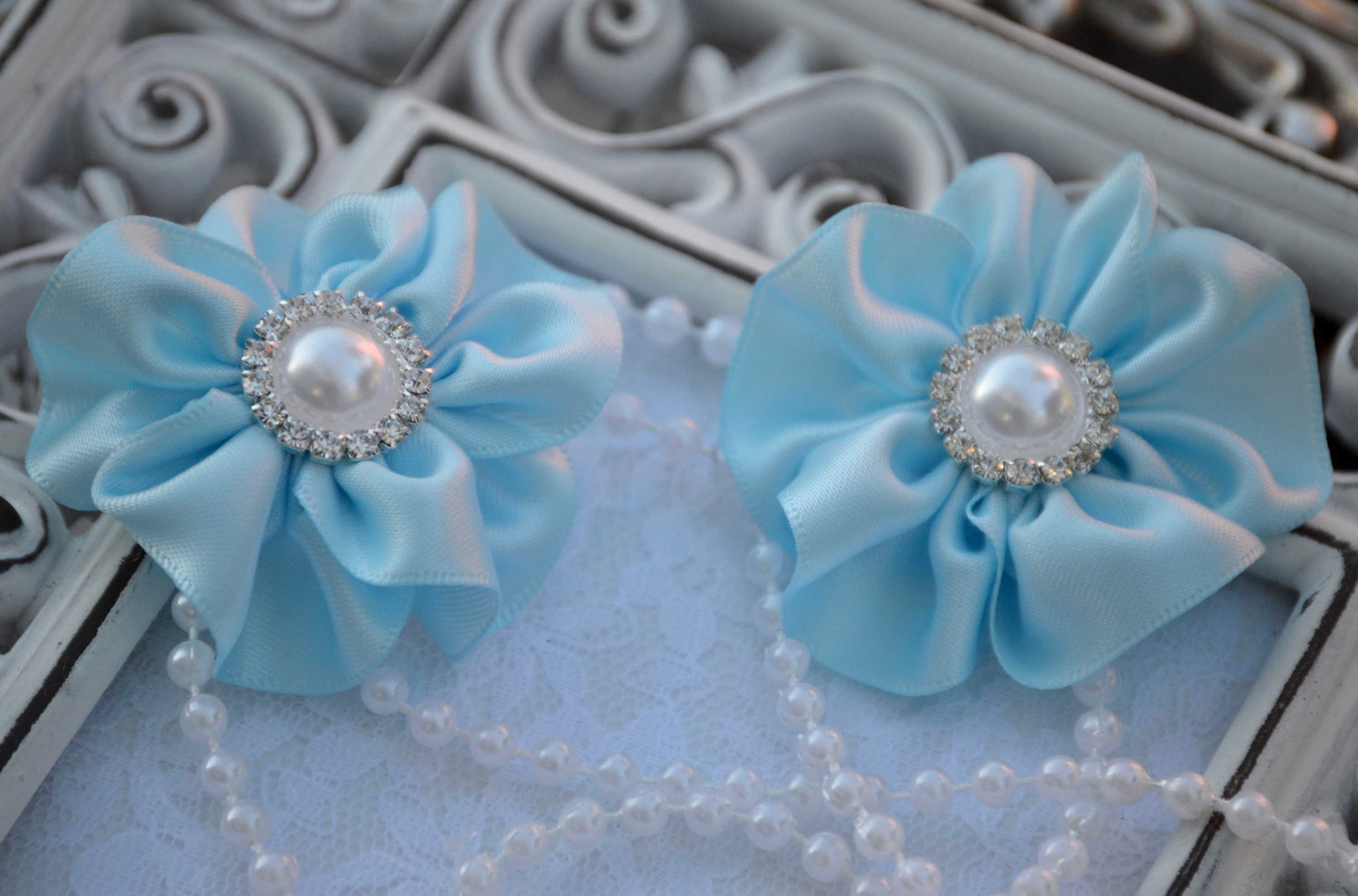 Set of 2 Light Blue Satin Ribbon Flowers 2 Satin Fabric - Etsy UK