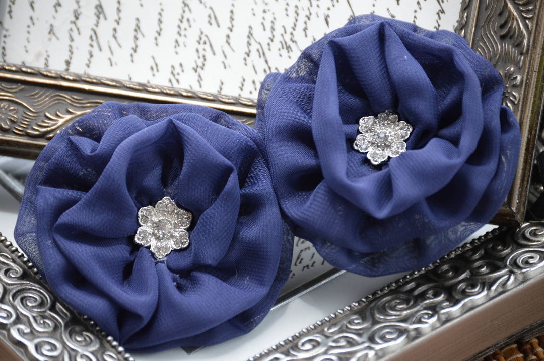 Navy Blue Chiffon Flowers, Fabric Flowers, 3" Chiffon Flower, Ruffle ...