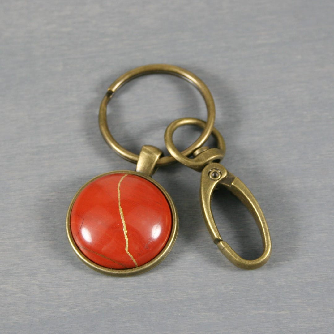 Kintsugi Repaired Red Jasper Key Chain With an Antiqued Brass Swivel ...