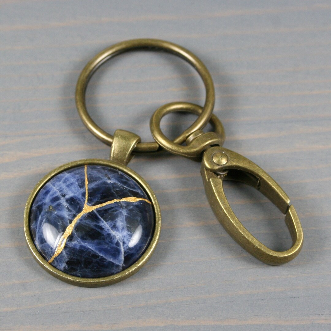 Kintsugi Repaired Sodalite Key Chain With an Antiqued Brass Swivel ...