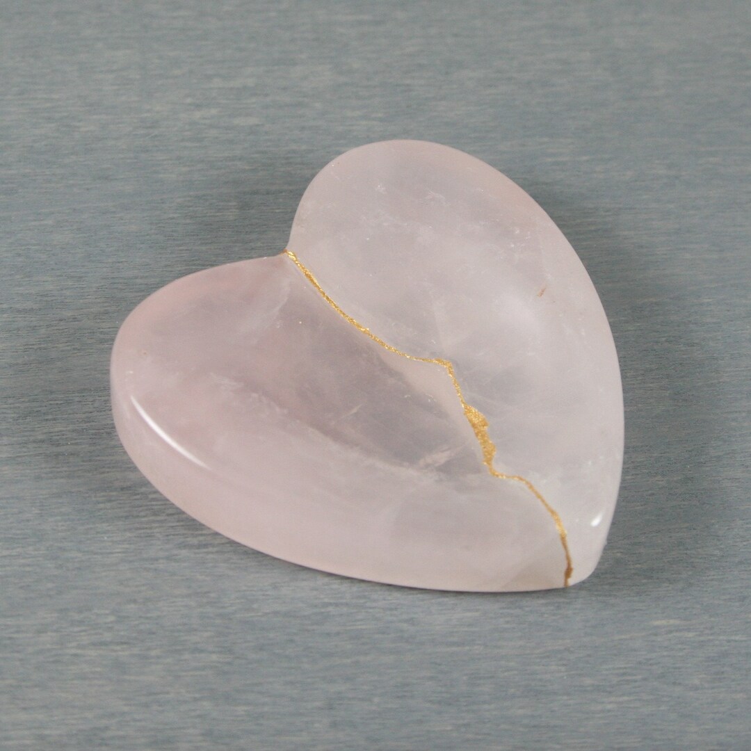 Large Kintsugi Repaired Rose Quartz Heart Worry Stone or Paperweight - Etsy