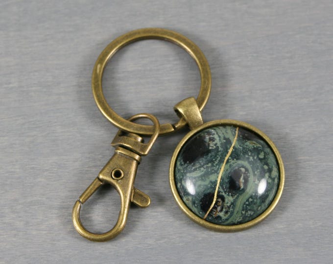 Kintsugi Repaired Kambaba Jasper Key Chain With an Antiqued Brass ...