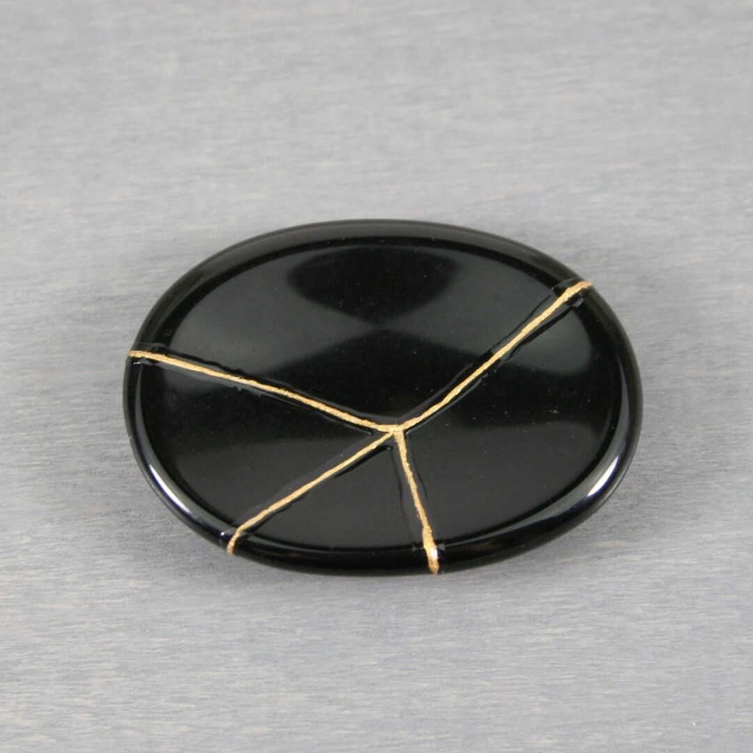 Kintsugi Repaired Black Obsidian Worry Stone - Etsy