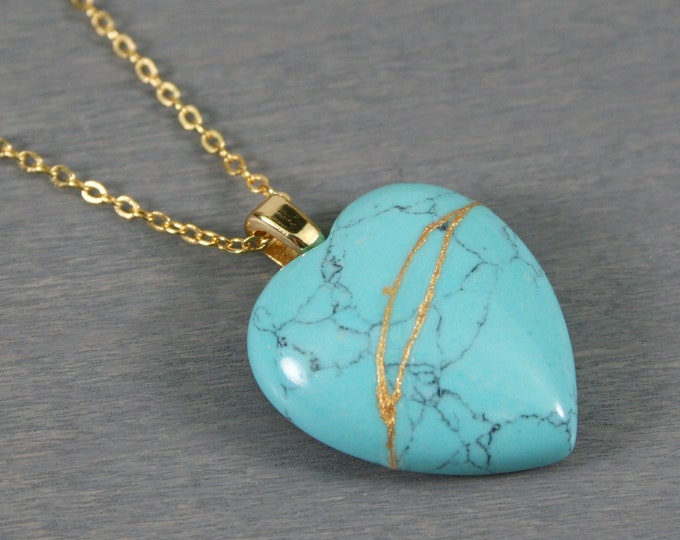 Broken Heart Pendant in Imitation Turquoise With Kintsugi Repair on a ...