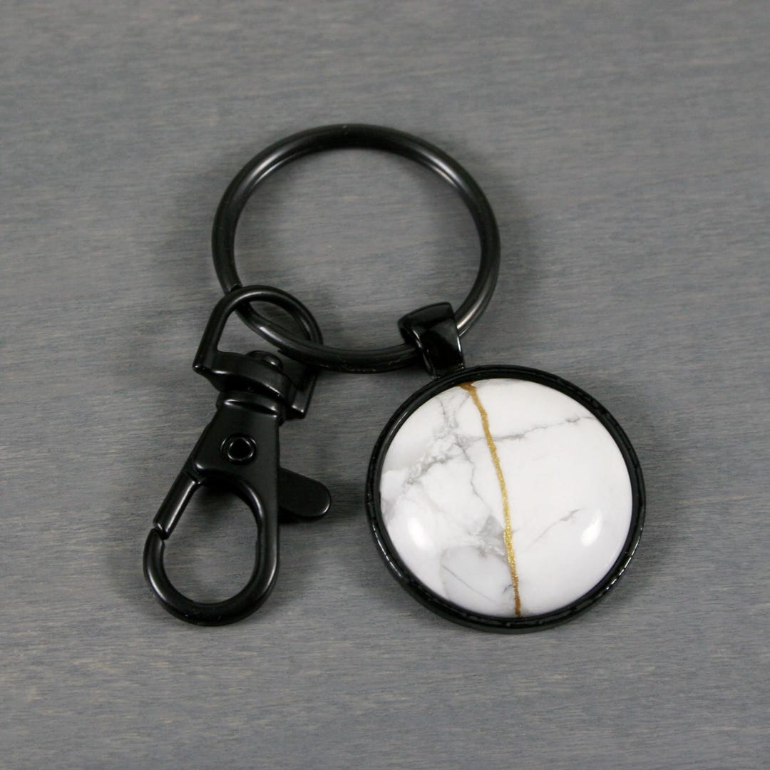 Kintsugi Repaired White Howlite Stone Key Chain in a Black Bezel ...