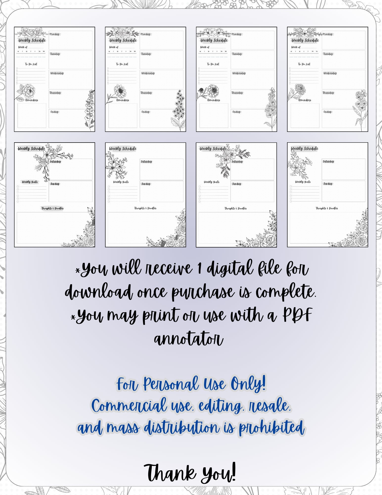 Undated, Floral Monthly & Weekly Planner, Printable, Pdf Download - Etsy