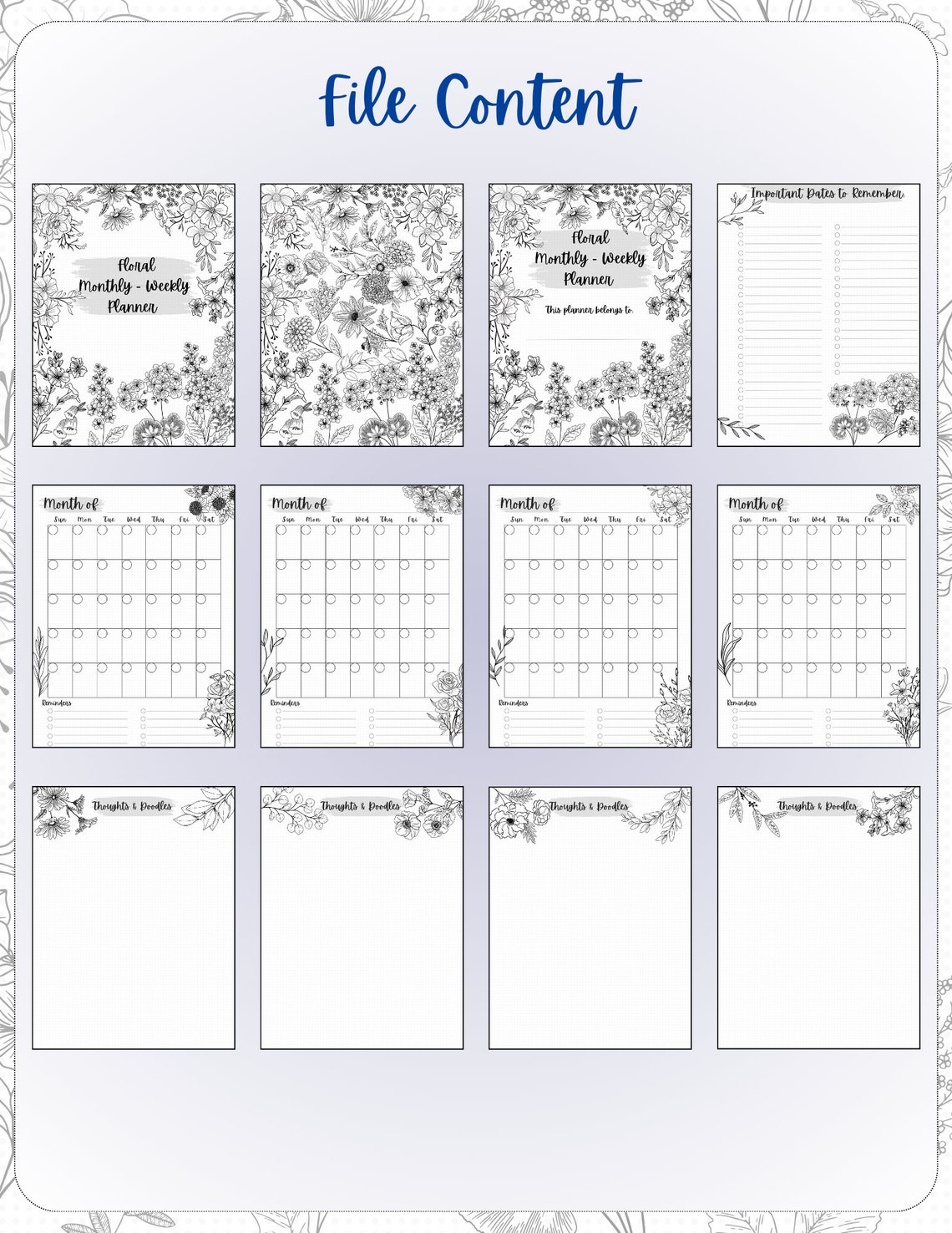 Undated, Floral Monthly & Weekly Planner, Printable, Pdf Download - Etsy