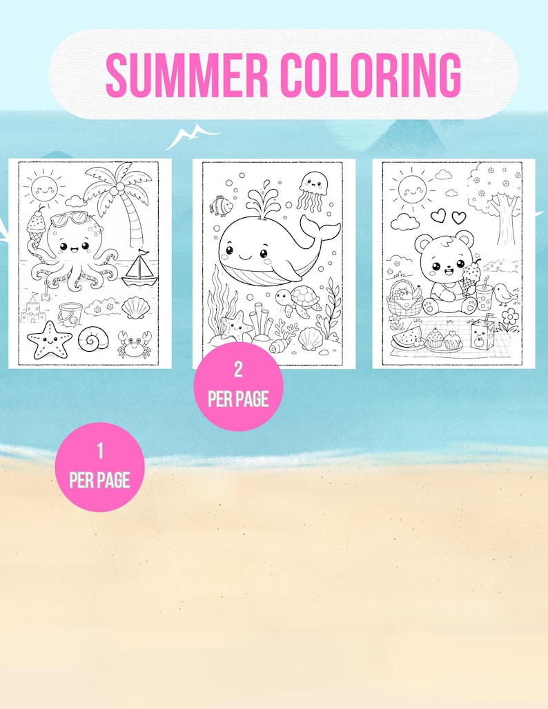 Summer Coloring Pages for Kids, Beach Ocean Activity Book, Sea Animals ...