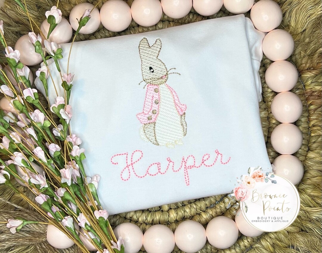 Easter Peter Rabbit -pink, Embroidery, Tshirt, Romper, Bubble - Etsy