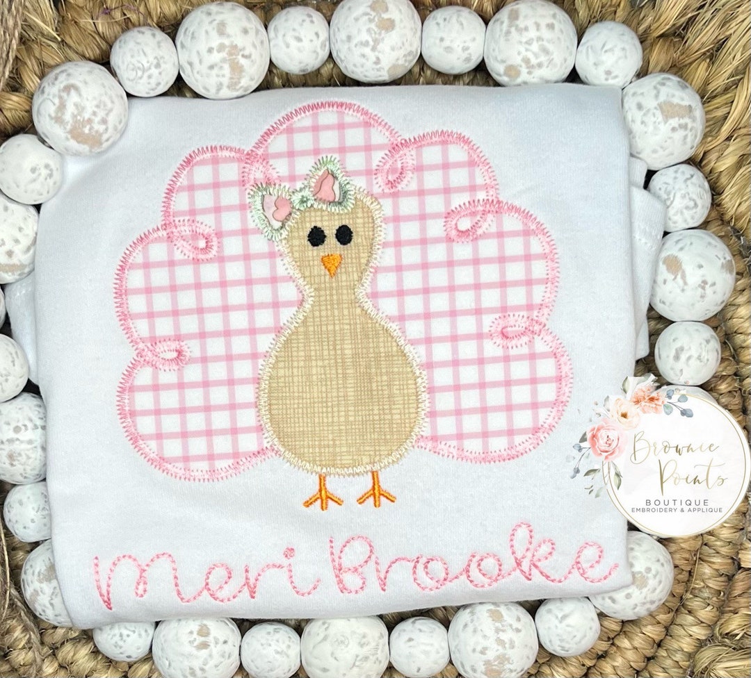 Girl Turkey Applique Pink Window Pane - Etsy