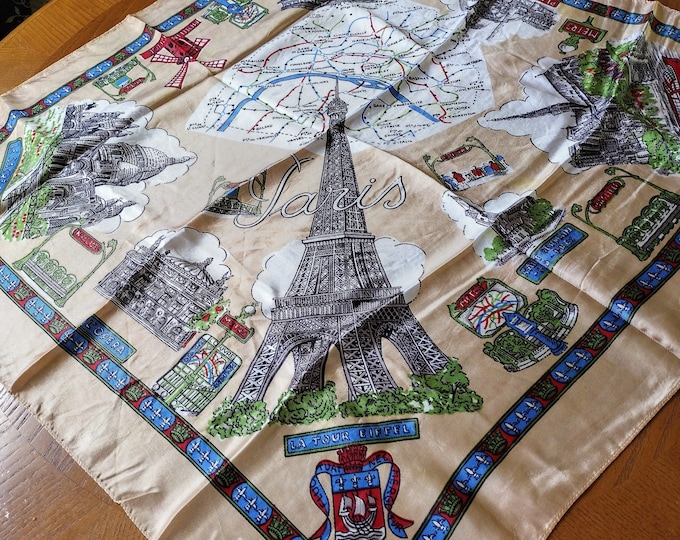 Vintage Paris Scarf, Eiffel Tower, France Scarf, Square Acetate 27 - Etsy