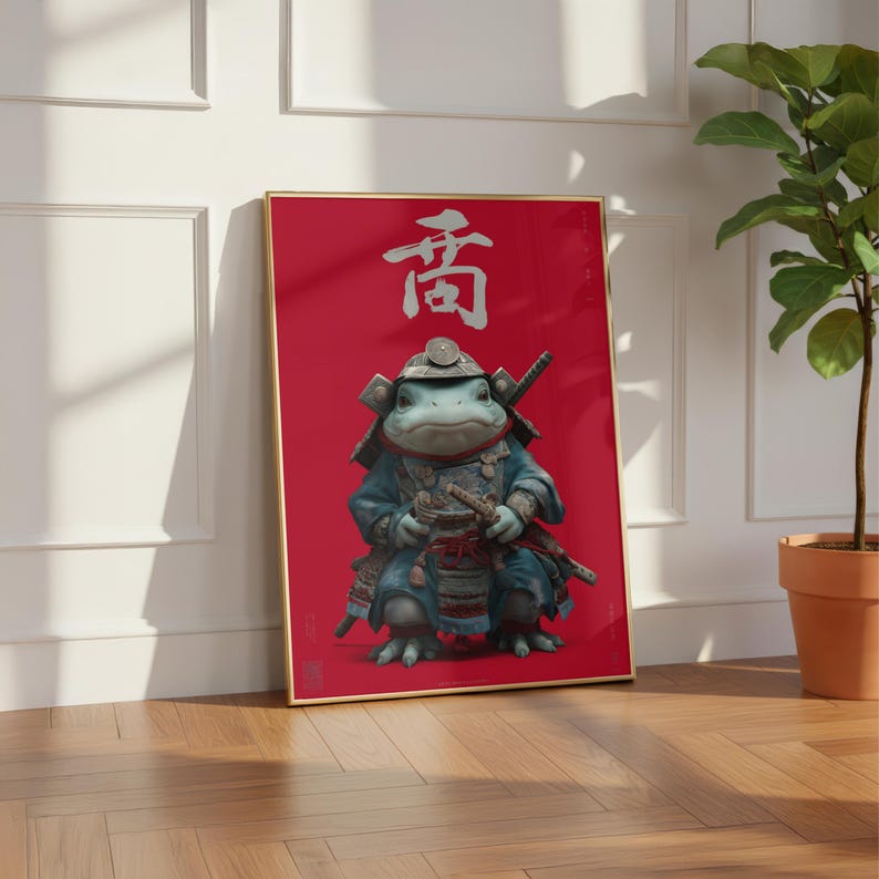 Frog Samurai Warrior Poster | Funny Japanese Frog Wall Art | Kawaii ...