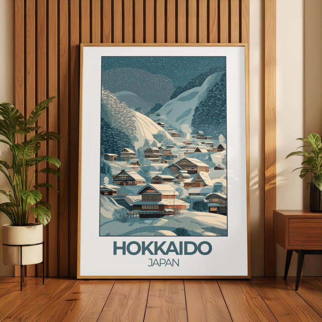 Hokkaido Japan Poster | Snow Village Wall Art | Winter Travel Print - Etsy