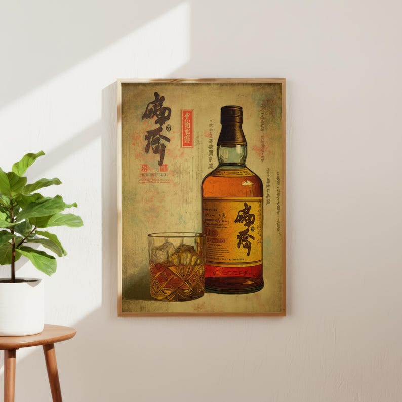 Vintage Japanese Whiskey Poster | Retro Bar Wall Art | Whisky Bottle ...