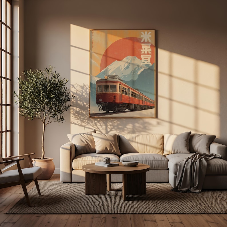 Retro Japanese Train Poster | Vintage Railway Travel Print | Mountain ...