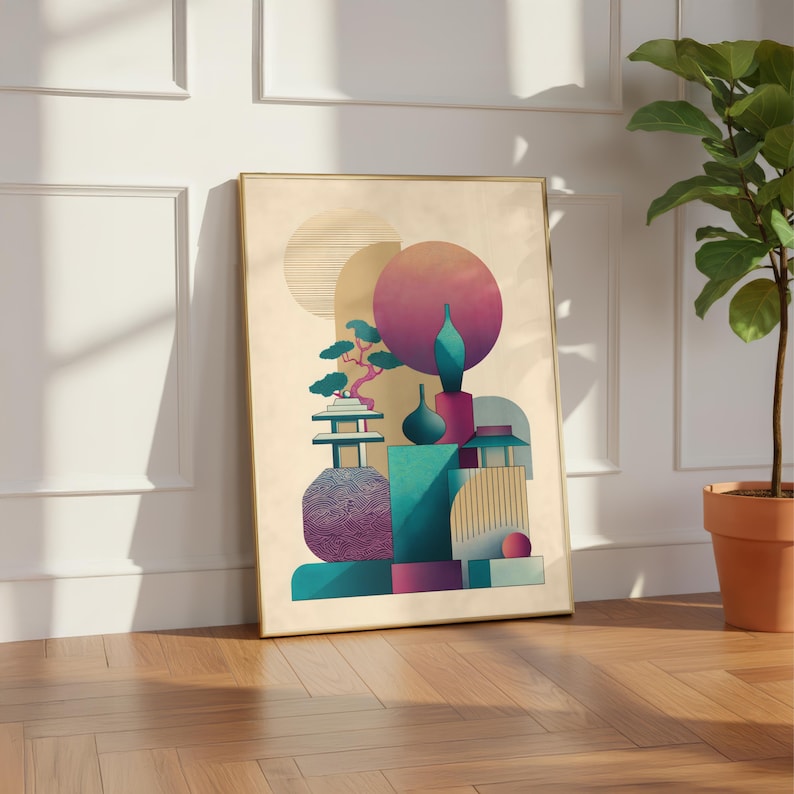 Japanese Abstract Vase Poster | Japandi Geometric Wall Art | Minimalist ...