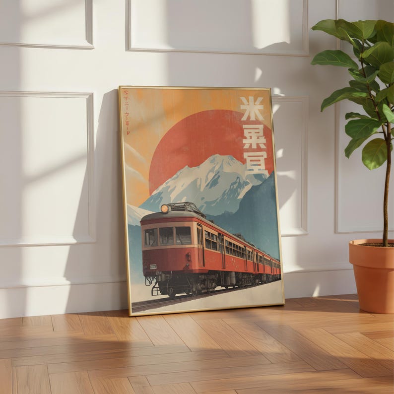 Retro Japanese Train Poster | Vintage Railway Travel Print | Mountain ...