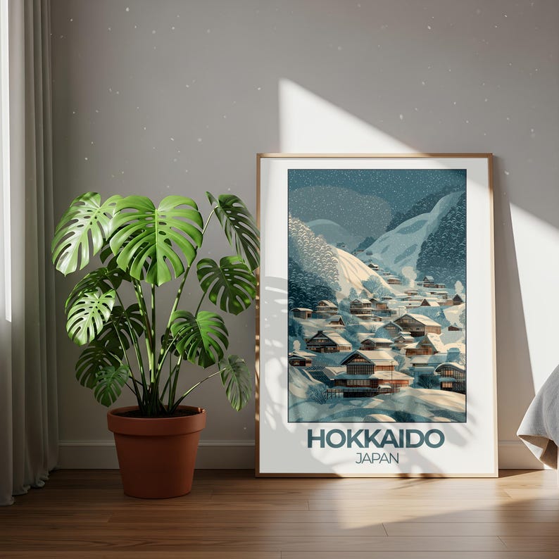 Hokkaido Japan Poster | Snow Village Wall Art | Winter Travel Print - Etsy