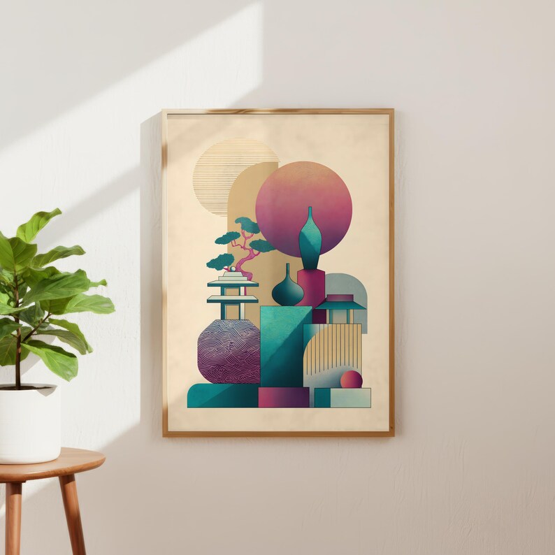 Japanese Abstract Vase Poster | Japandi Geometric Wall Art | Minimalist ...