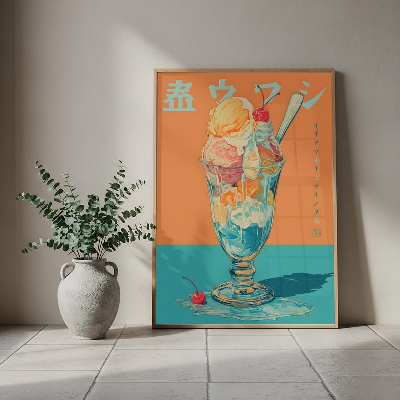 Retro Japanese Ice Cream Poster | Vintage Dessert Print | Café Kitchen ...