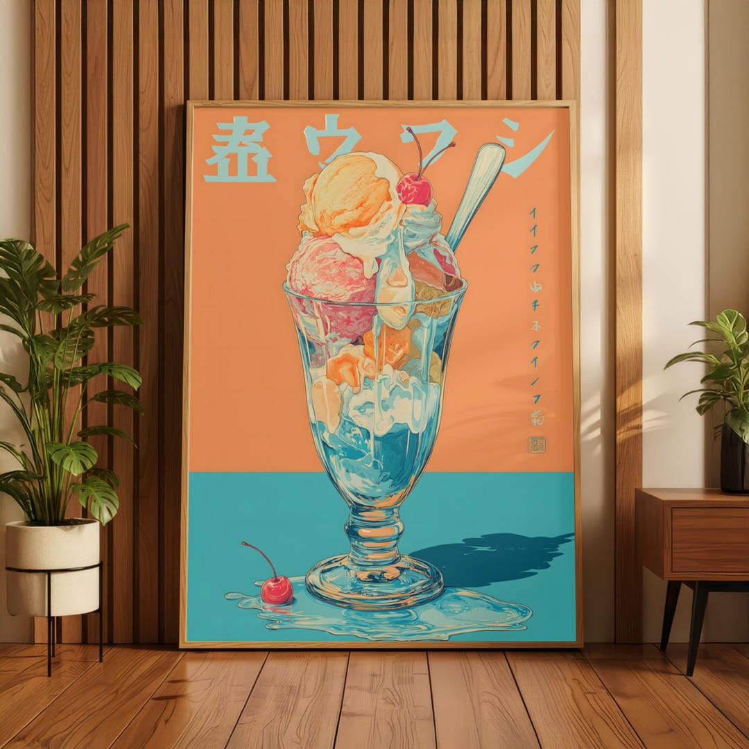 Retro Japanese Ice Cream Poster | Vintage Dessert Print | Café Kitchen ...