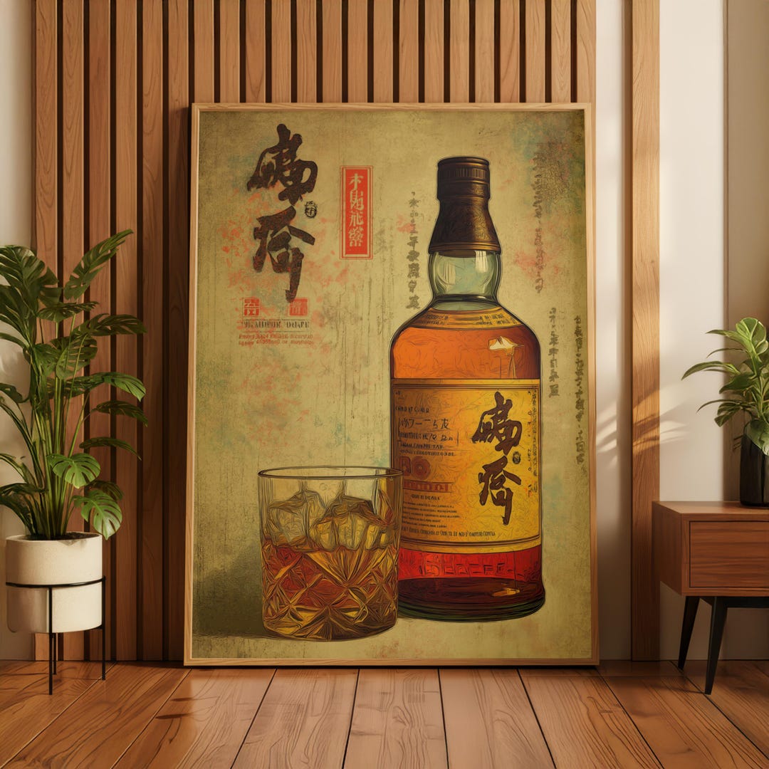 Vintage Japanese Whiskey Poster | Retro Bar Wall Art | Whisky Bottle ...